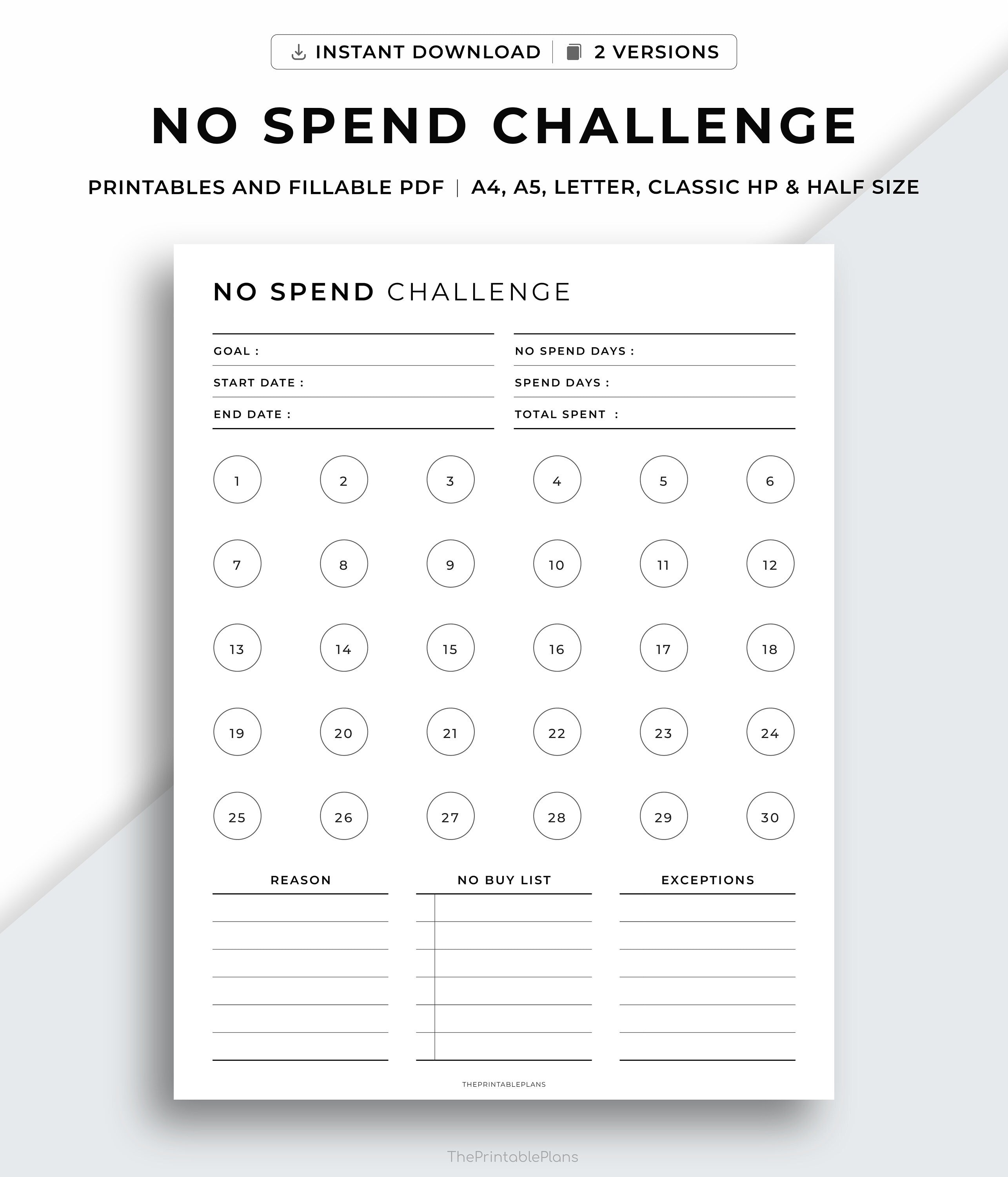 No Spend Challenge, No Spend Tracker, No Spend Month, Budget Planner ...