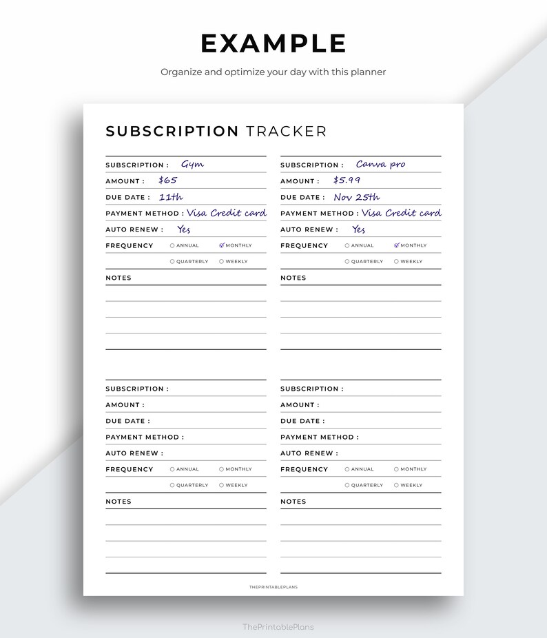 Subscription Tracker Printable, Membership Tracker, Subscription ...
