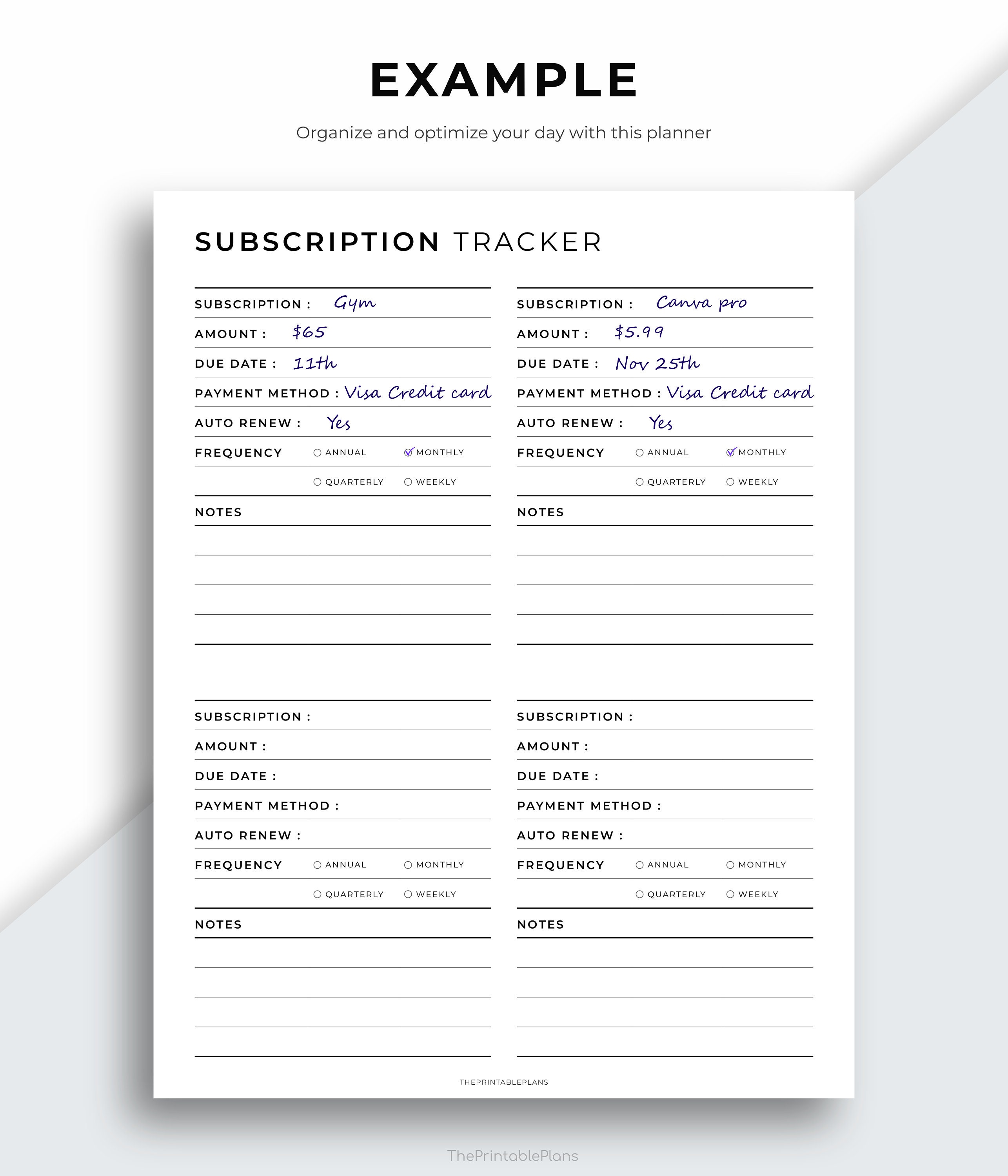 Subscription Tracker Printable, Membership Tracker, Subscription ...