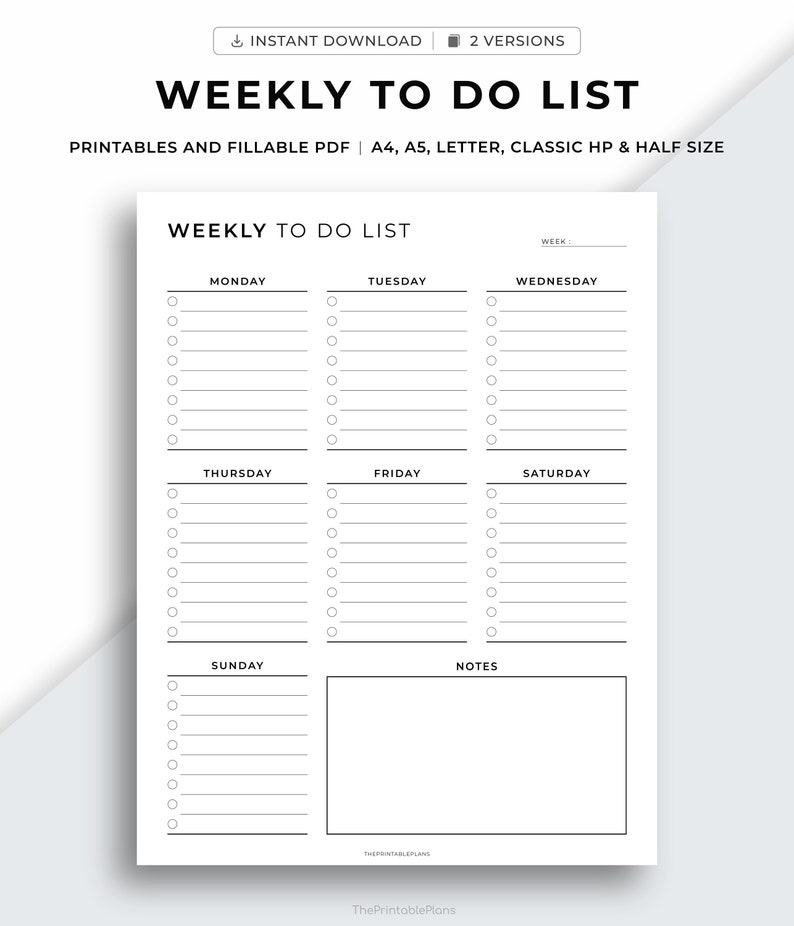 Weekly to Do List Printable, Weekly Task List, Weekly Checklist, to Do ...