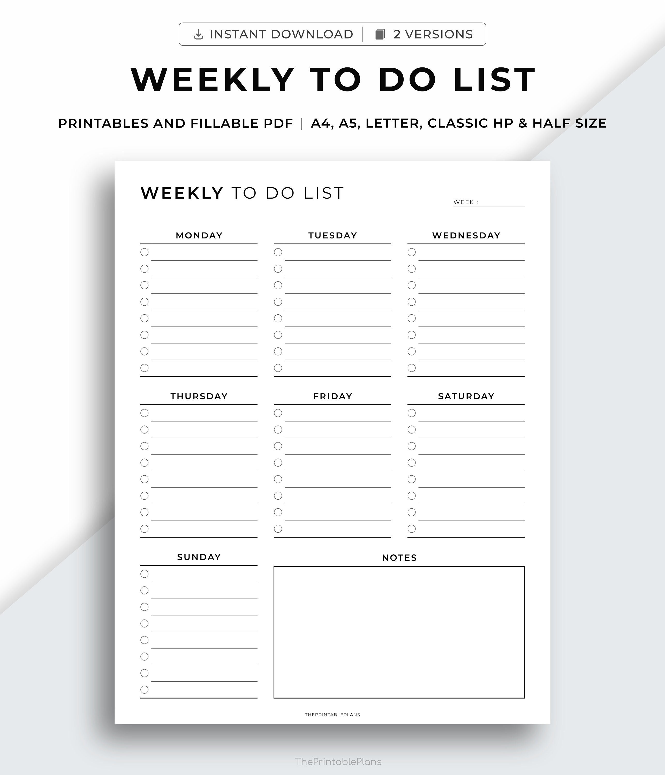 Weekly to Do List Printable, Weekly Task List, Weekly Checklist, to Do ...