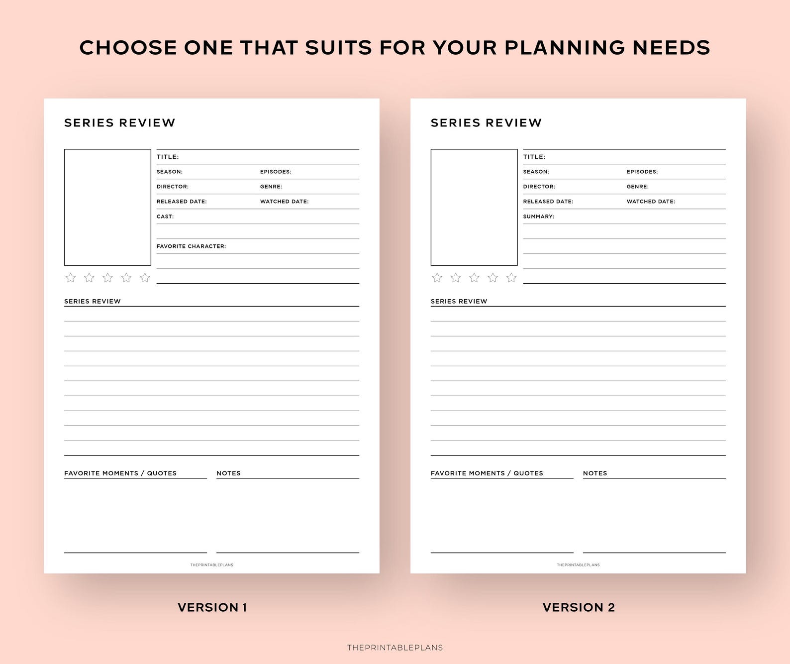 TV Series Review Page Printable, Series Review, Television Show Log, TV ...