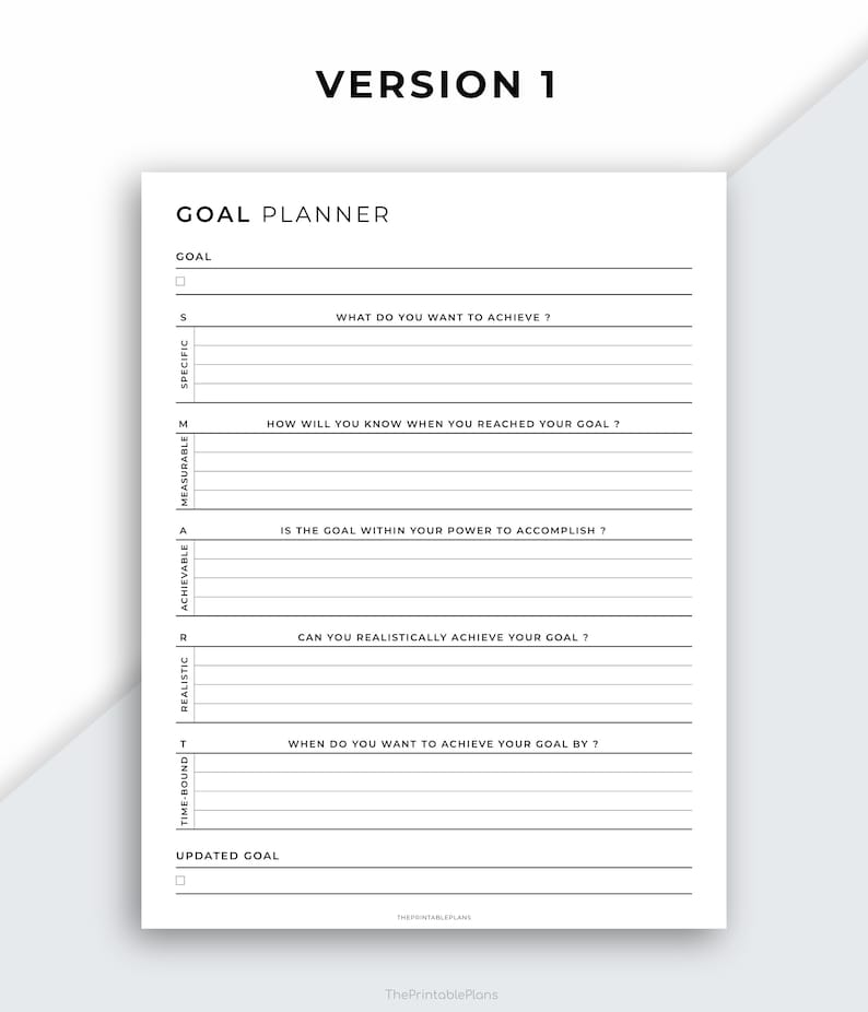 SMART Goal Planner Printable, Goal Setting, Goal Action Plan, SMART ...