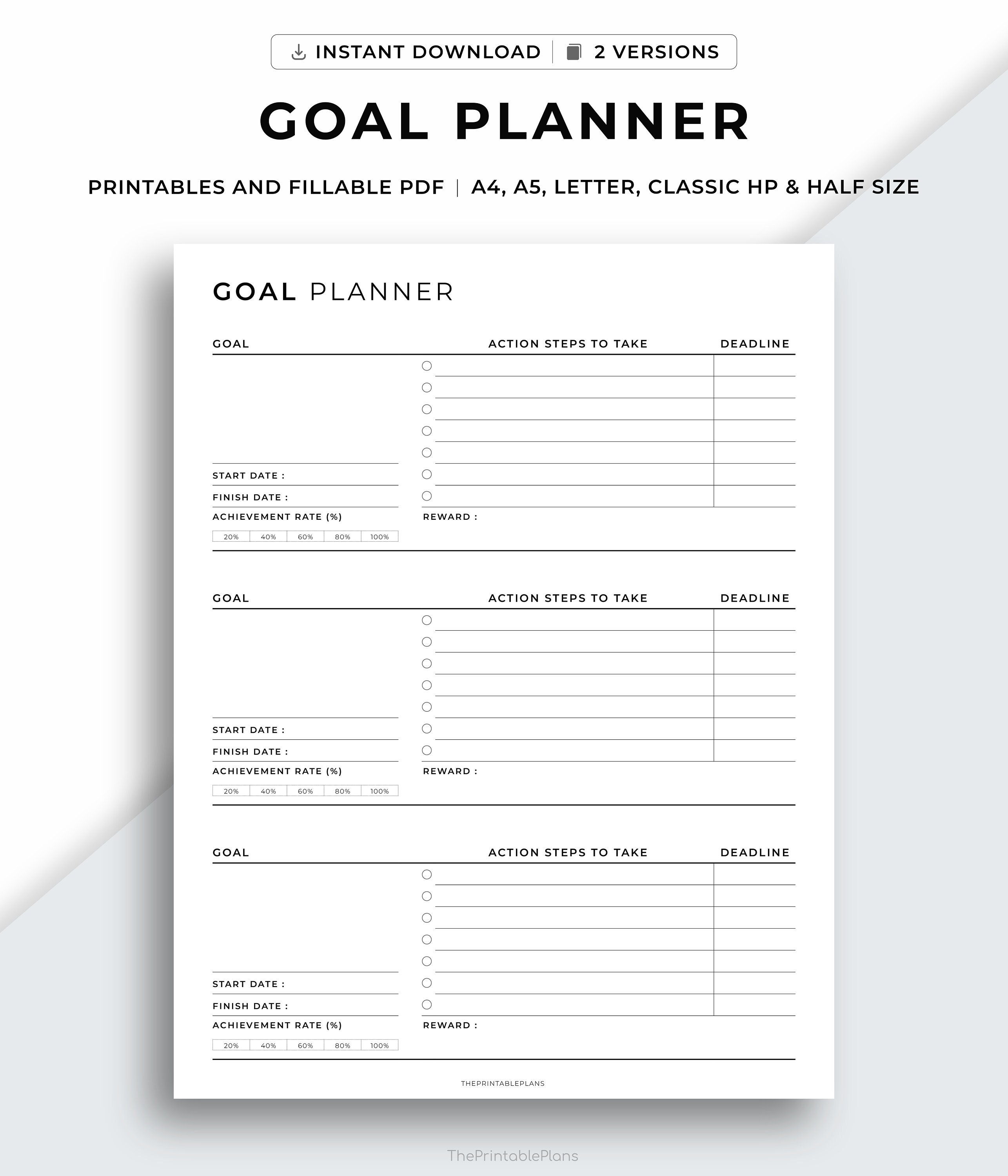 Goal Planner Printable, Goal Setting, Goal Tracker, Productivity ...