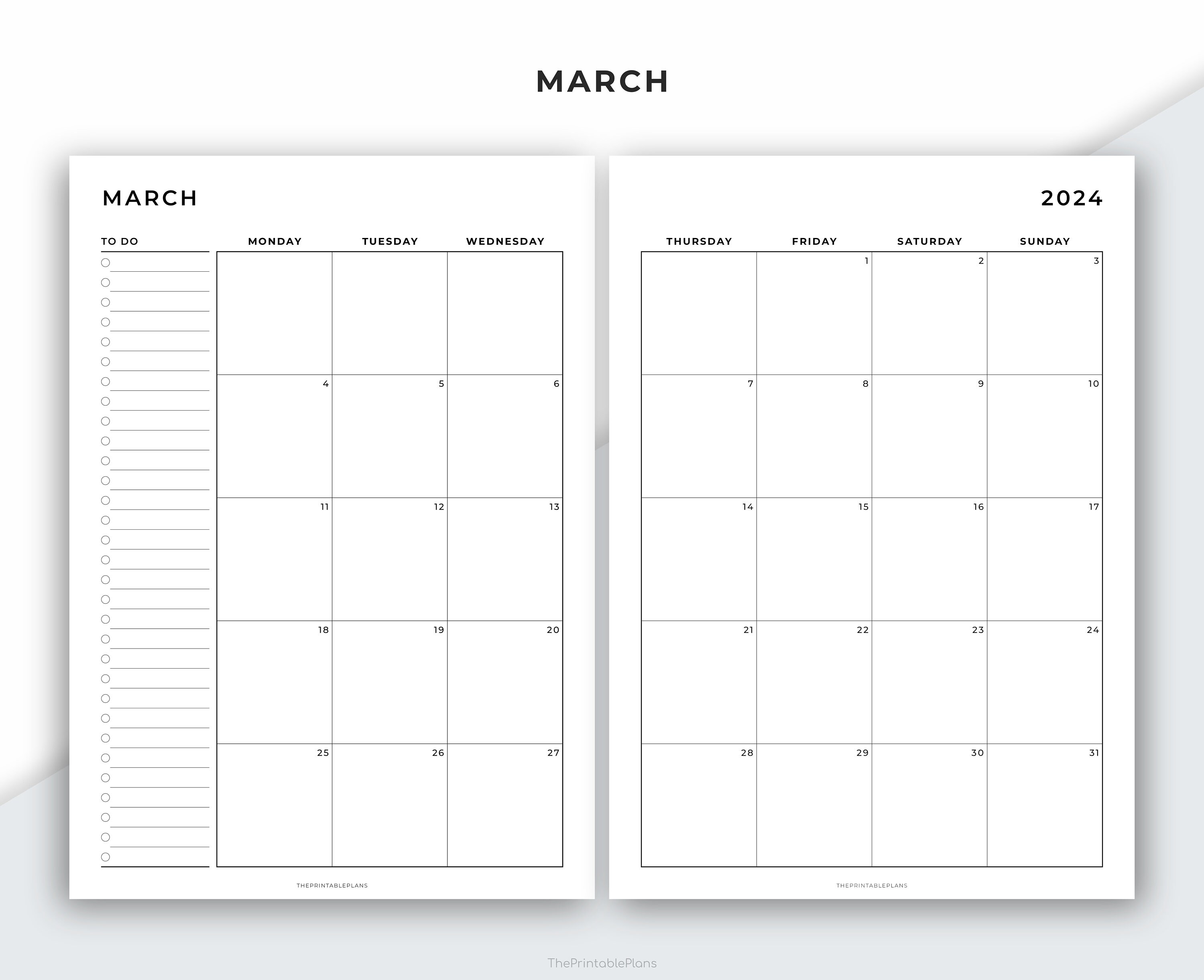 2024 Monthly to Do List on Two Pages, Productivity Monthly Planner ...