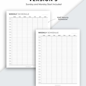 Half Hour Weekly Schedule, Weekly Planner Printable, Week at a Glance ...