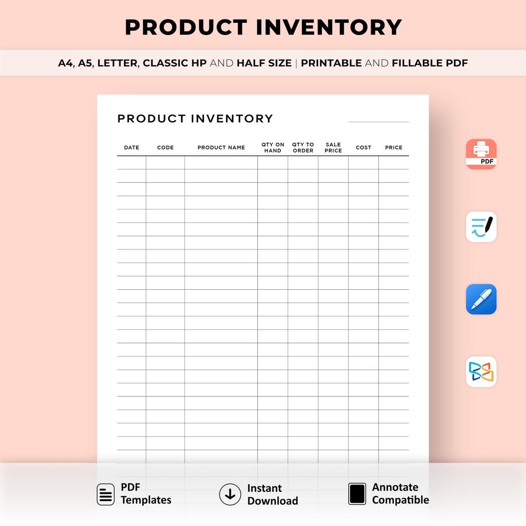 Product Inventory Tracker Printable, Inventory Tracker Template, Simple ...