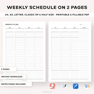 Hourly Weekly Schedule, Weekly Planner Printable, Week at a Glance ...