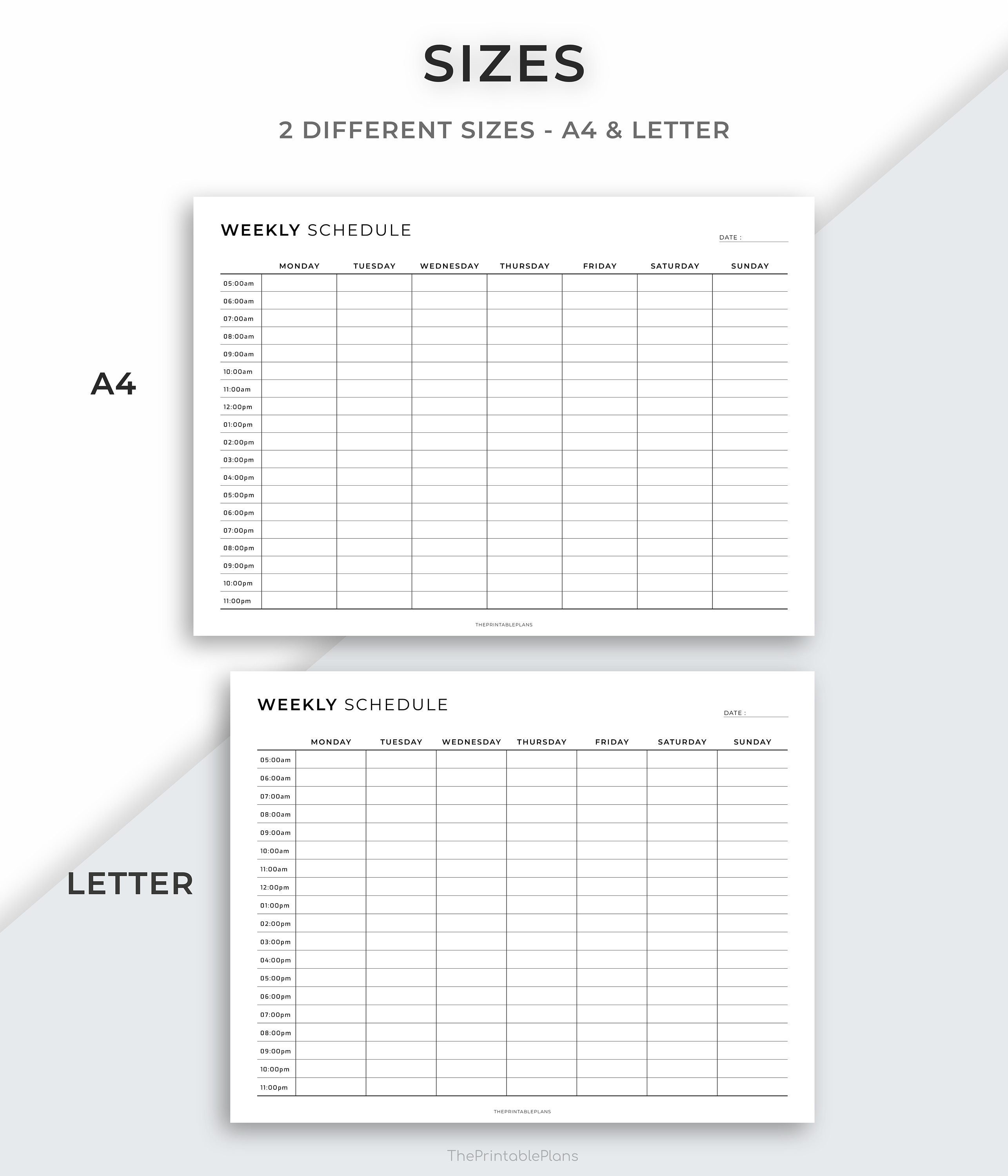 Hourly Weekly Schedule Landscape Weekly Planner Printable - Etsy