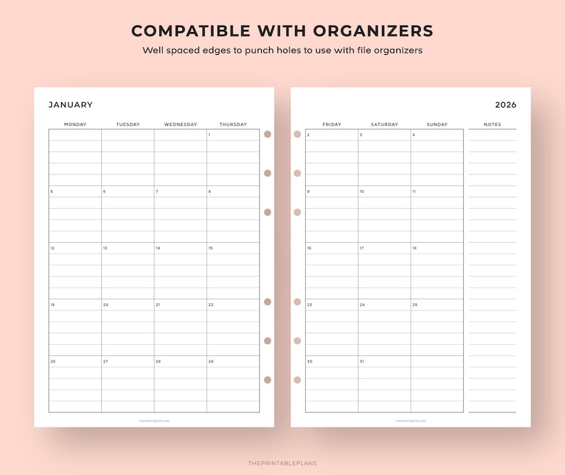 2026 Lined Monthly Planner With Notes, 2026 Monthly Calendar, Dated ...