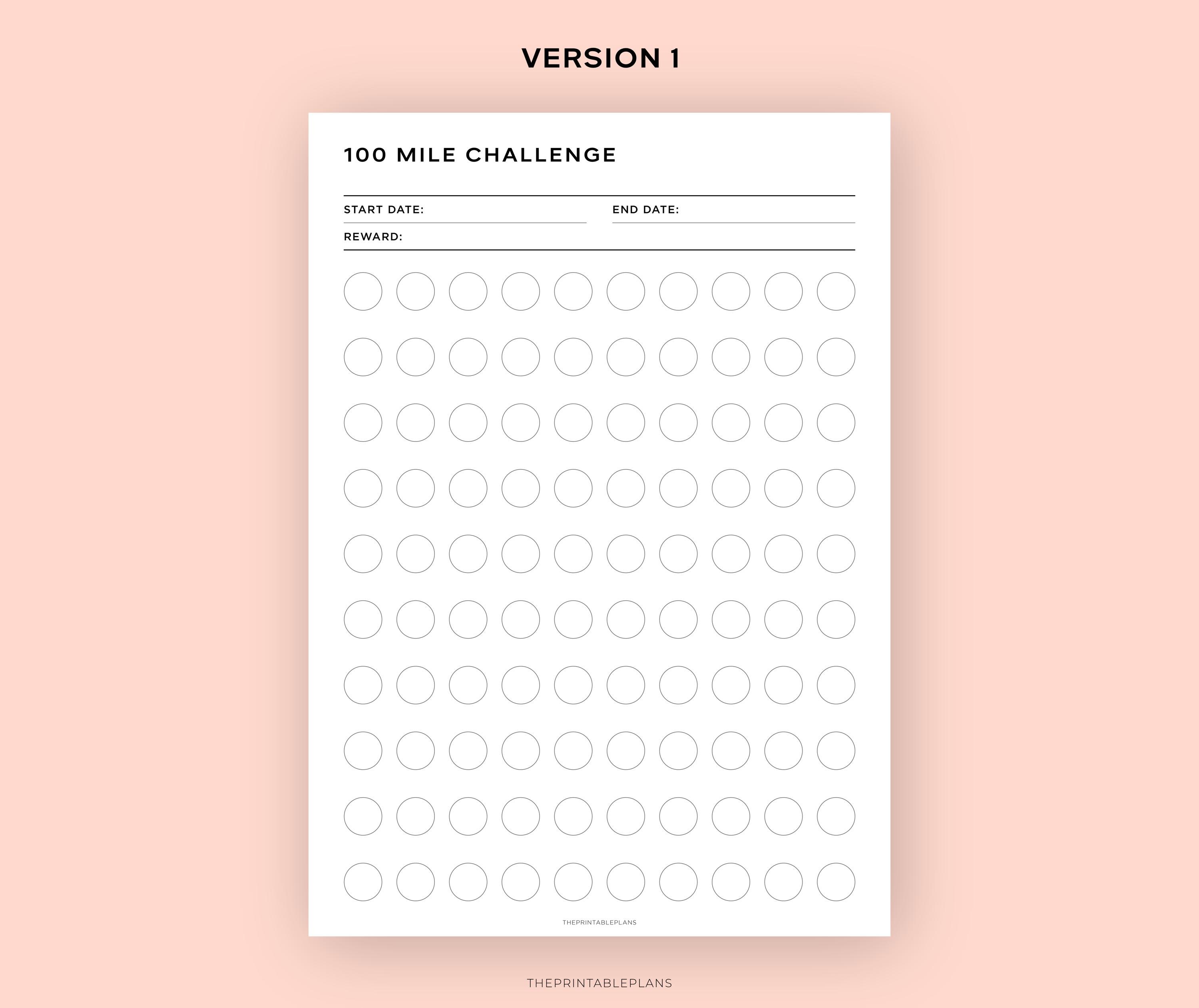 100 Mile Challenge Tracker Printable, Workout Challenge, Exercise ...