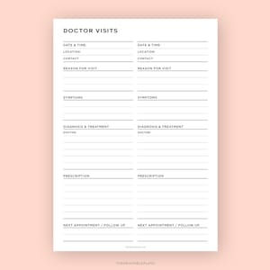 Doctor Visits Planner Printable, Doctor Appointment Log, Health Record ...