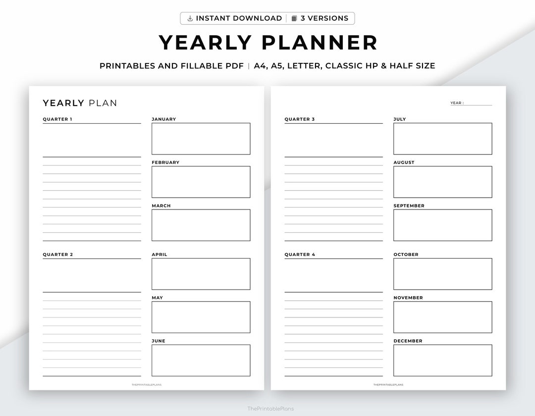 Yearly Planner Printable, Quarterly Goals, Annual Overview, Tasks ...