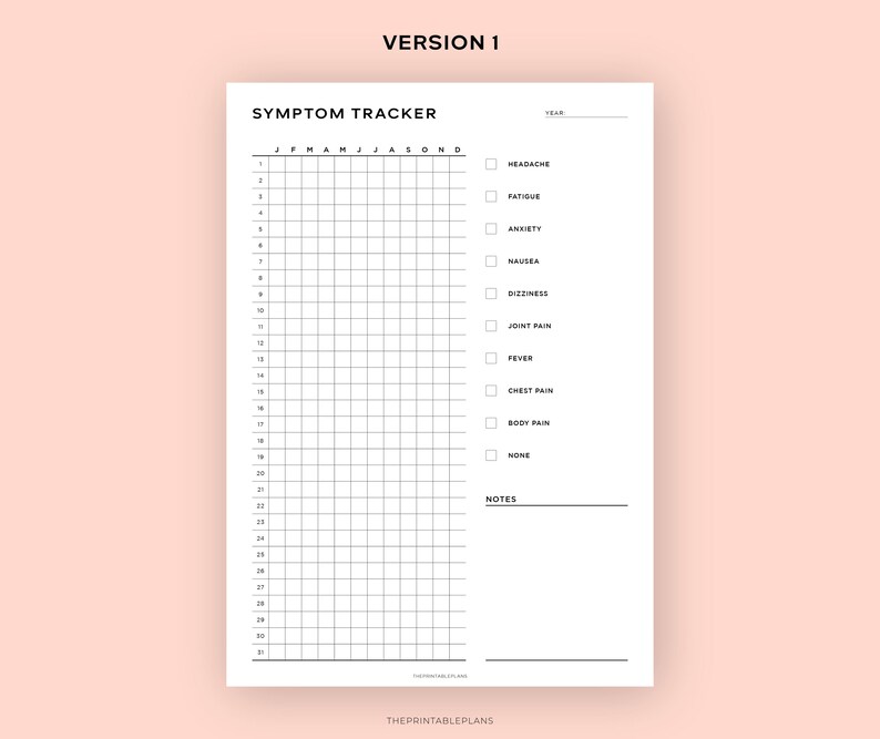 Symptom Tracker Printable, Symptoms Journal, Medical Planner, Pain ...