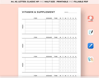 Weekly Vitamin Tracker Printable, Supplement Checklist, Daily Vitamin ...