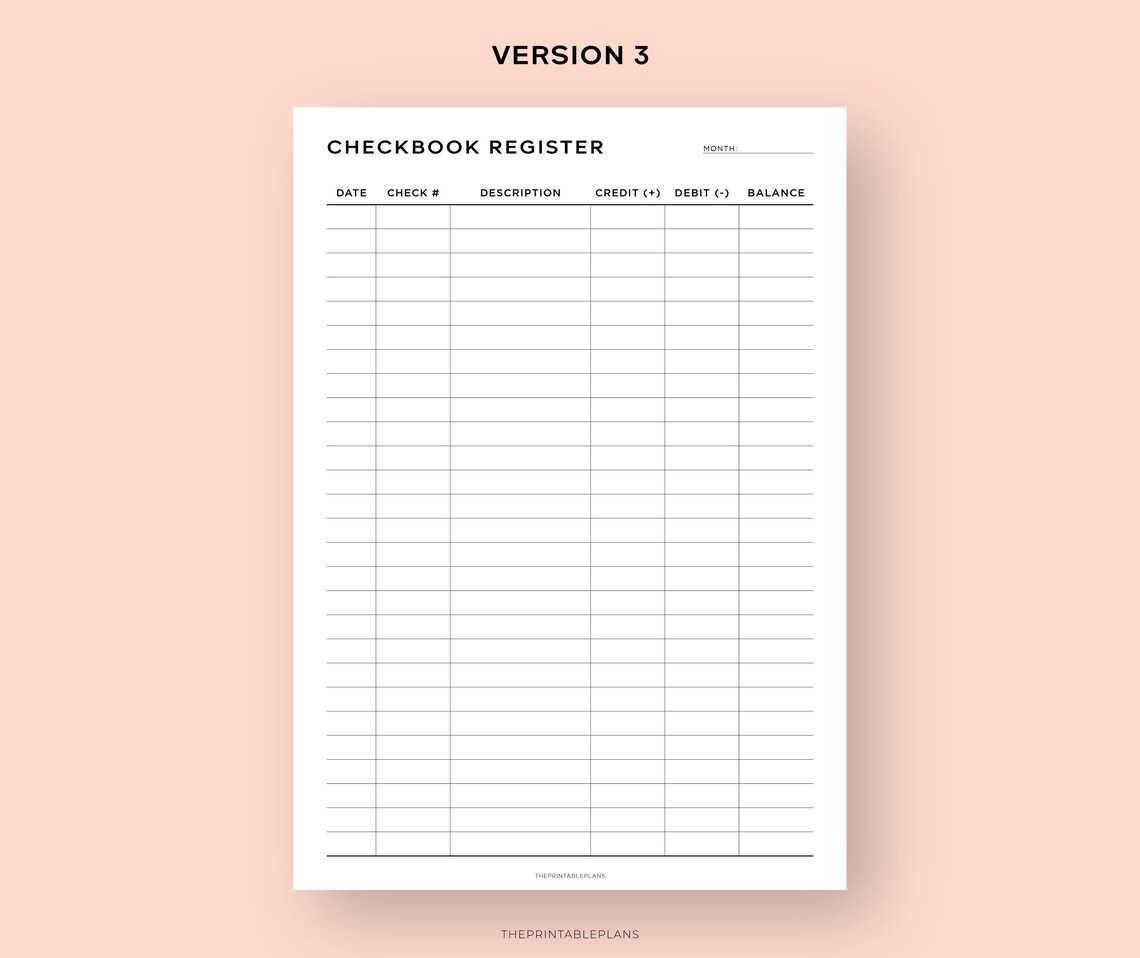Checkbook Register Printable, Check Transaction Tracker, Checkbook ...
