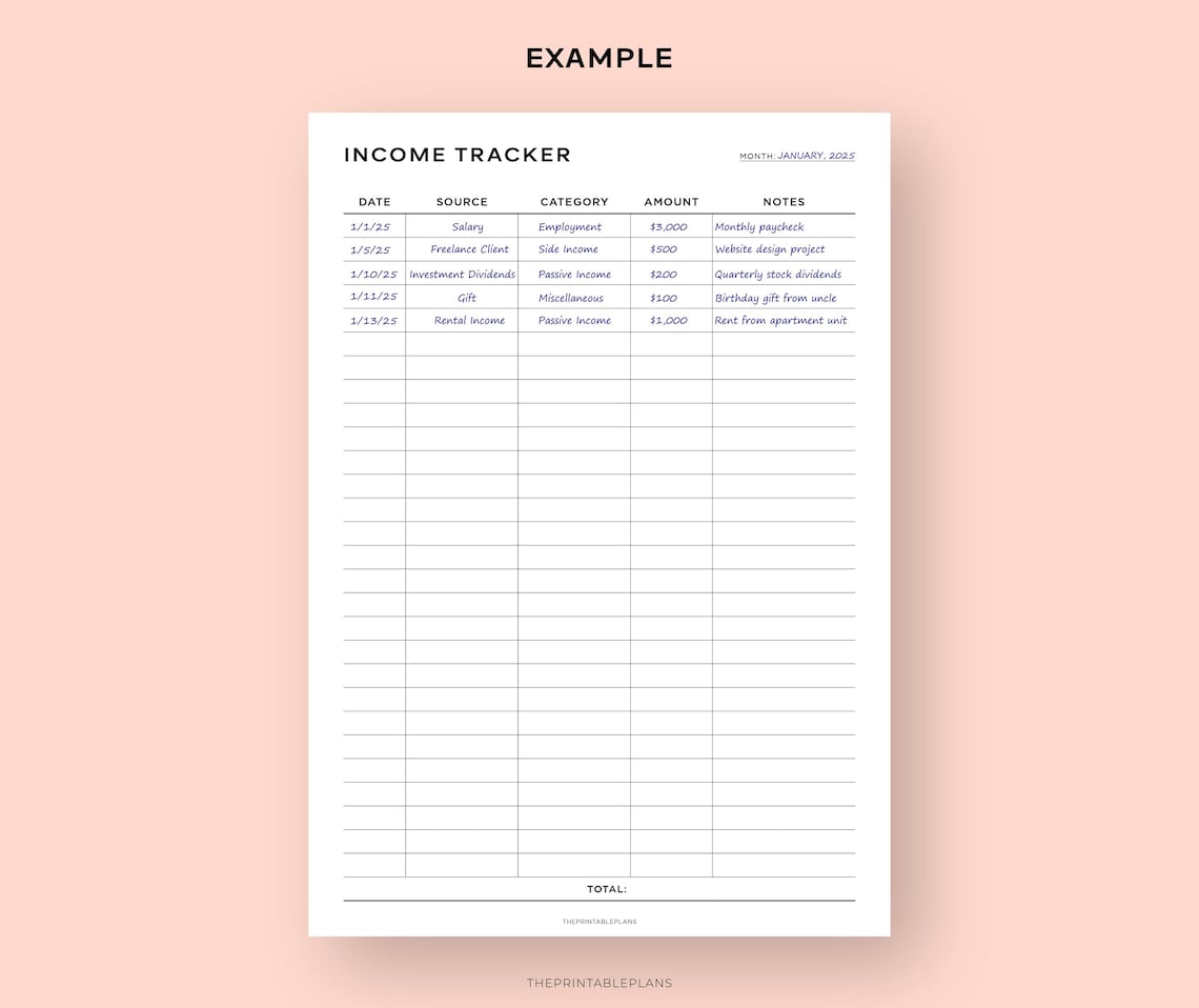 Income Tracker Printable, Income Log, Income Template, Personal ...