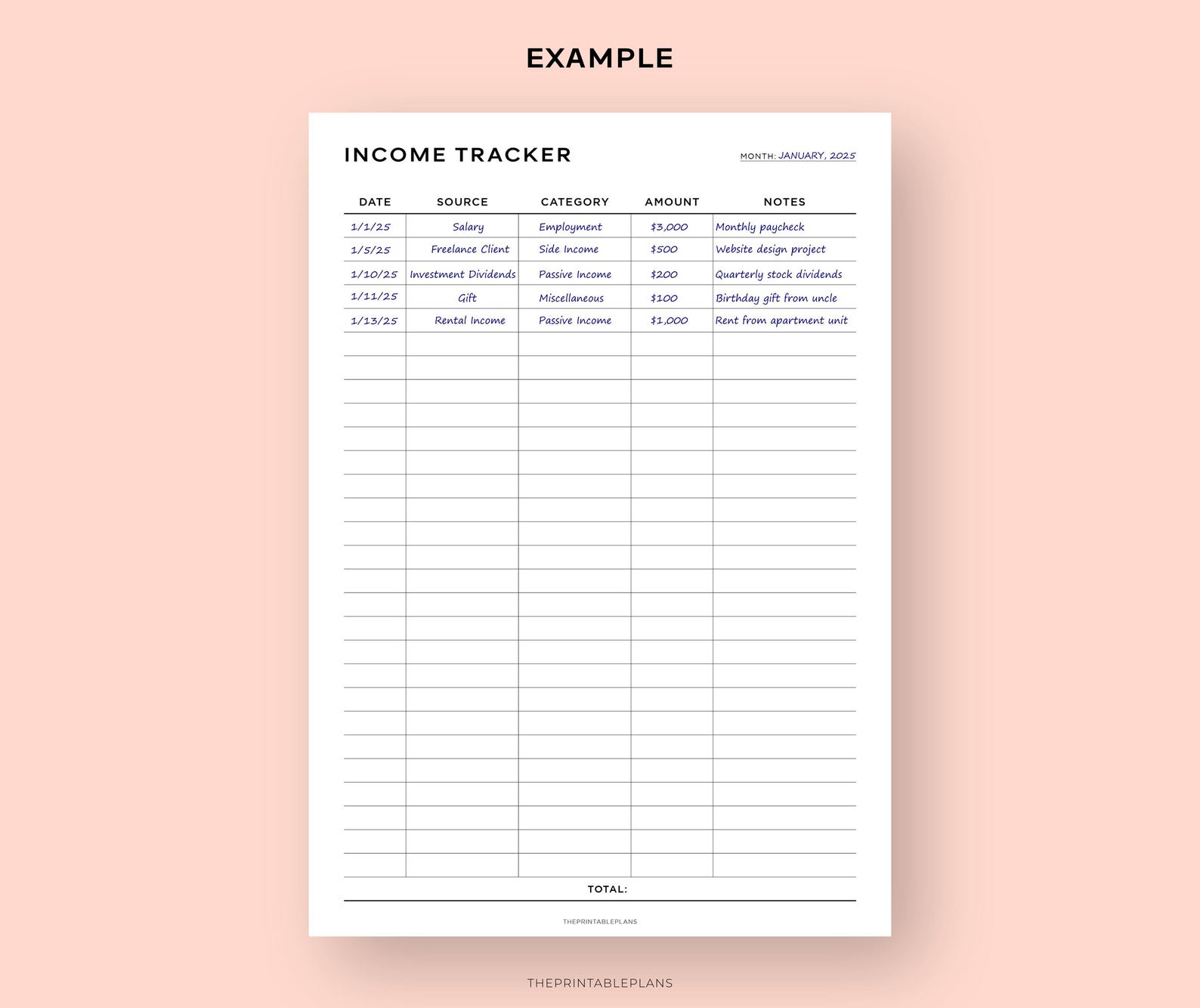 Income Tracker Printable, Income Log, Income Template, Personal ...
