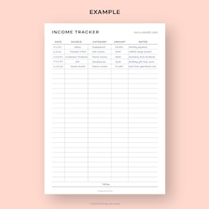Income Tracker Printable, Income Log, Income Template, Personal ...