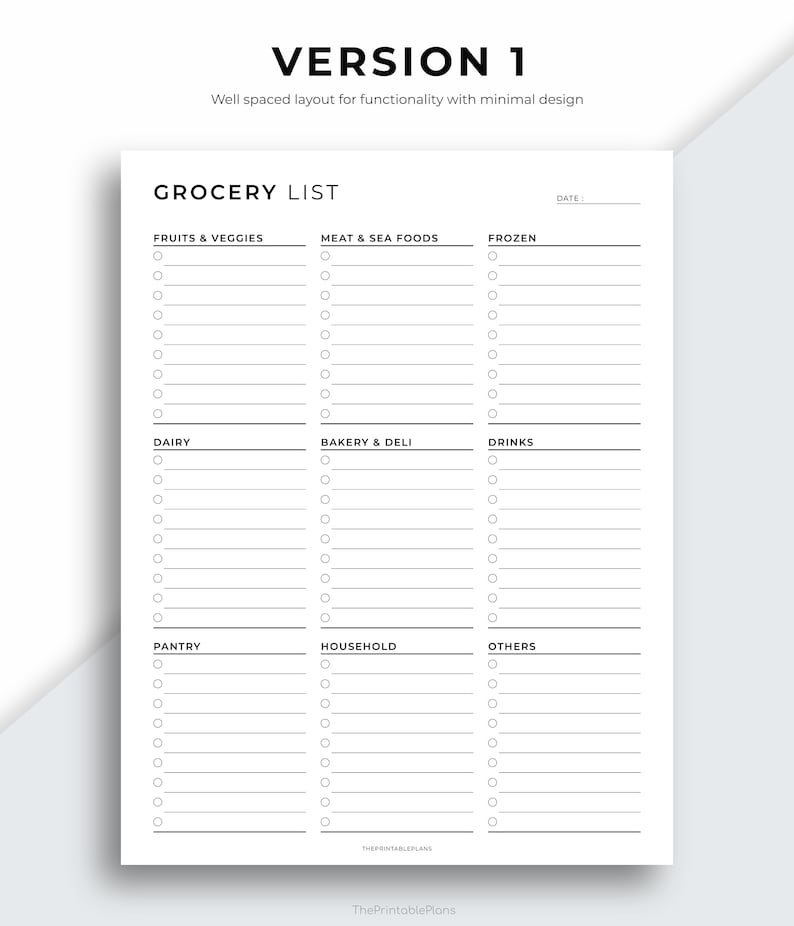 Grocery List Printable Template Grocery Planner Food - Etsy