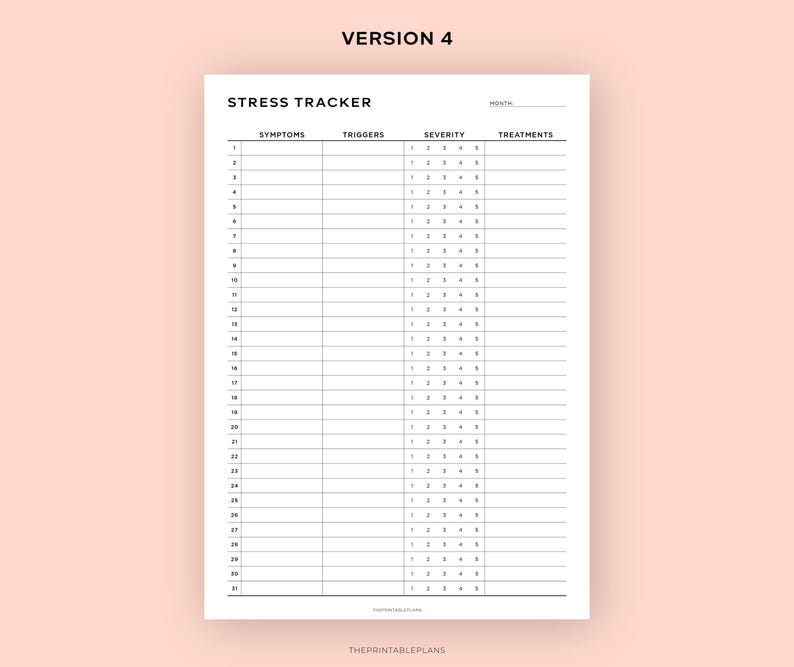 Stress Tracker Printable, Monthly Stress Log, Stress Severity Tracker ...