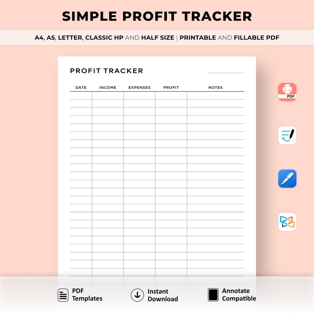 Simple Profit Tracker Printable, Sales Profit Log, Profit Calculator ...