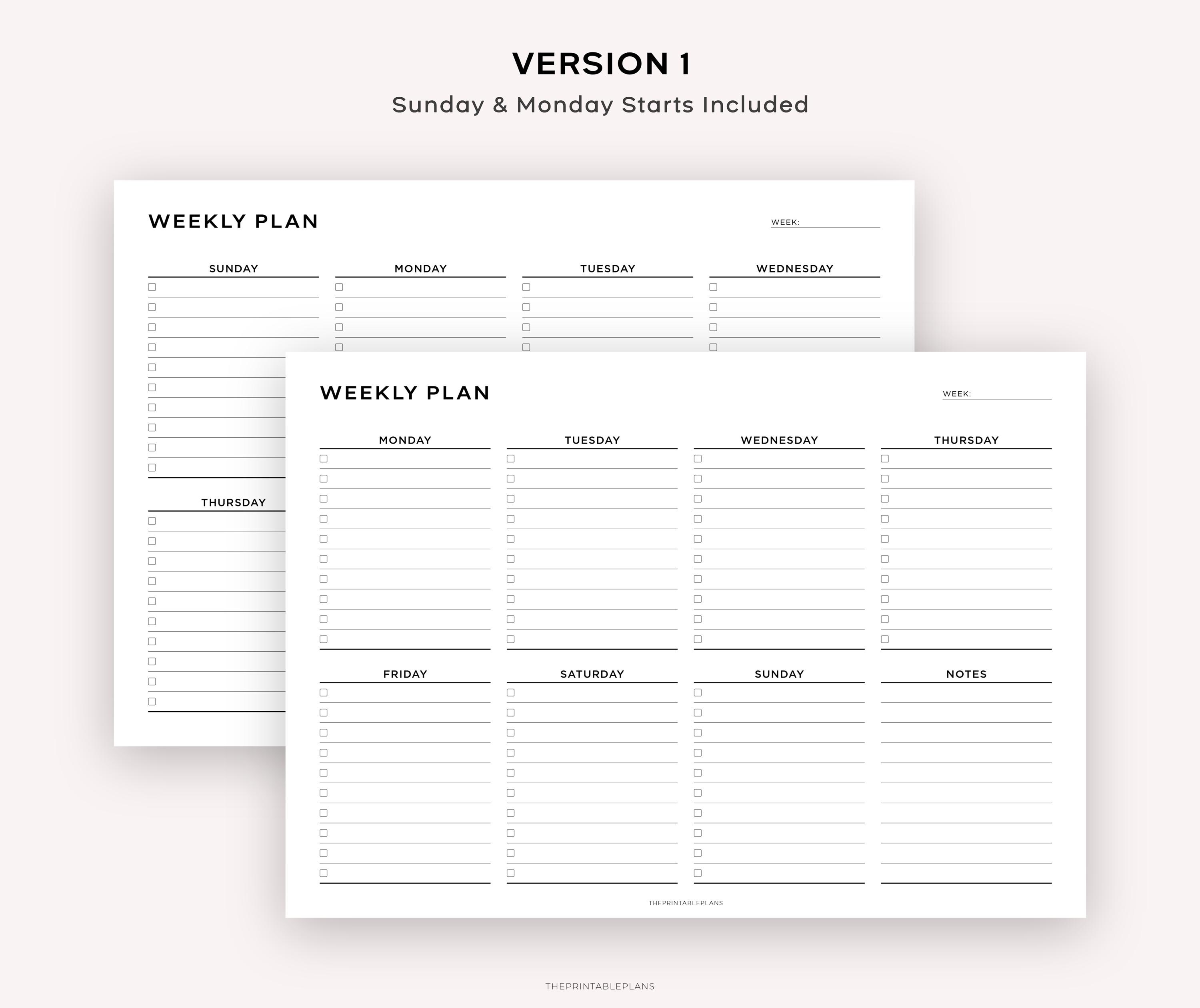 Weekly Planner Printable Landscape, Minimalist Weekly Schedule, Week at ...