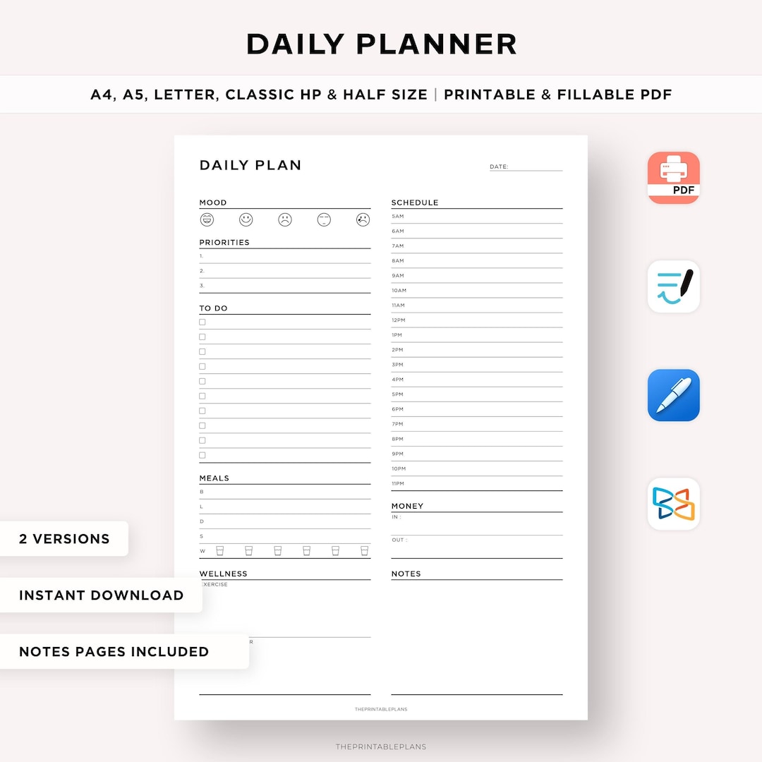 Daily Planner Printable, Daily Agenda, Daily Productivity Planner, to ...