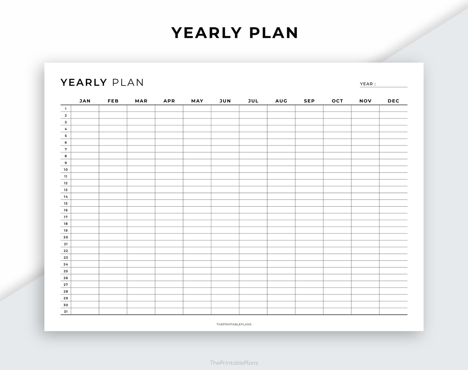 Landscape Printable Yearly Planner, Year at a Glance, Yearly Schedule ...
