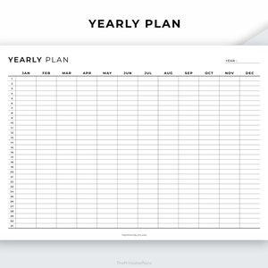Landscape Printable Yearly Planner, Year at a Glance, Yearly Schedule ...