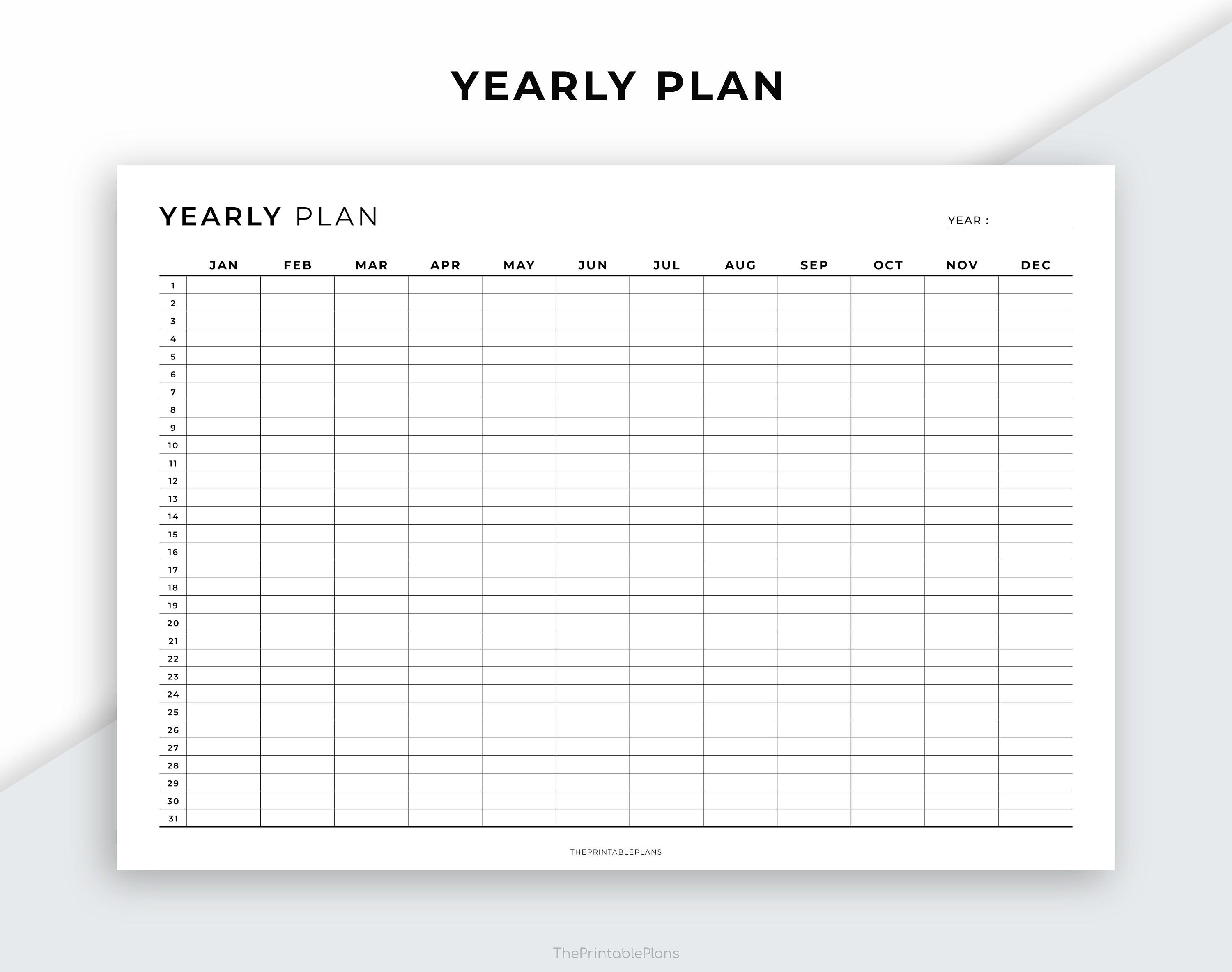 Landscape Printable Yearly Planner, Year at a Glance, Yearly Schedule ...