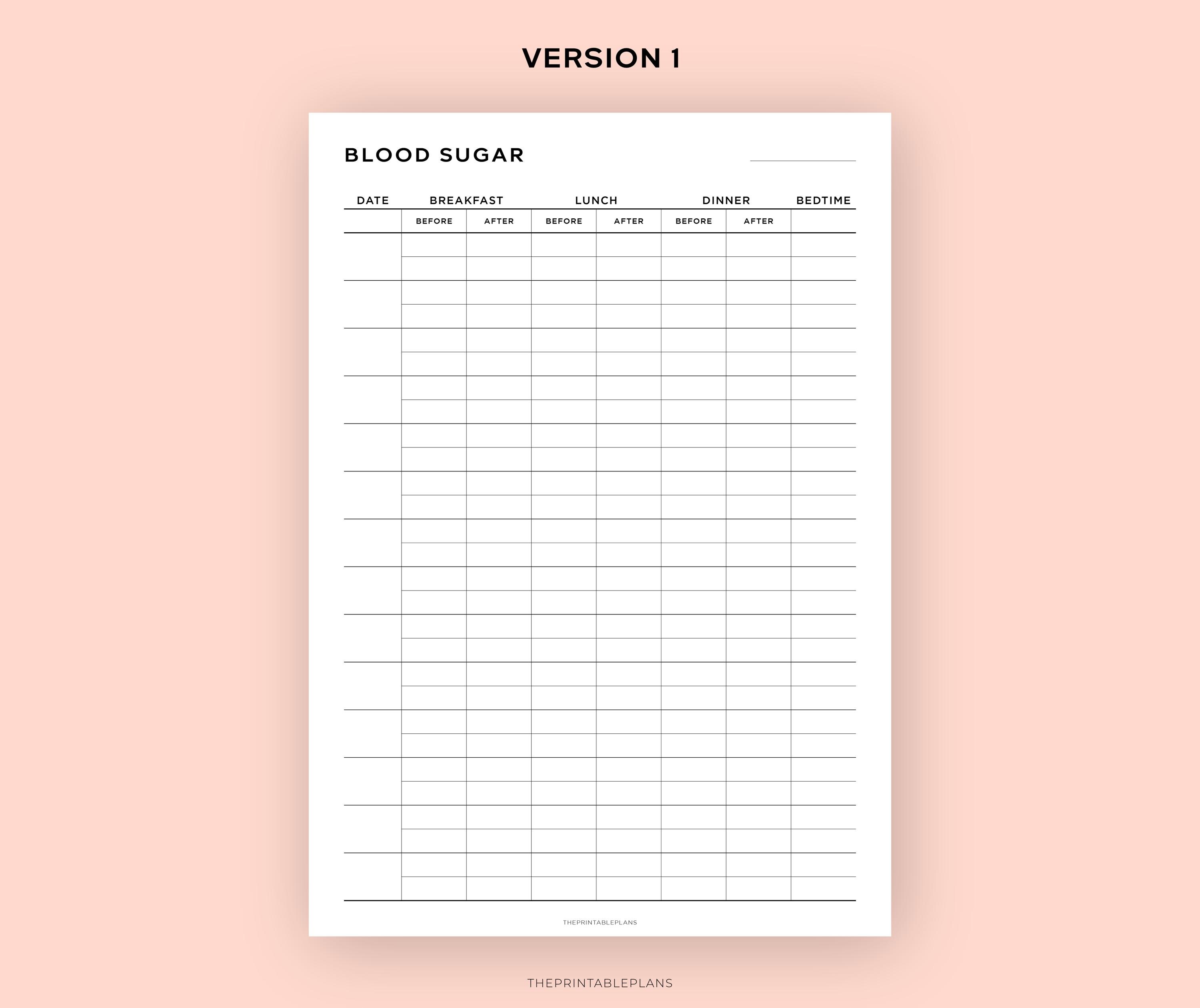Blood Sugar Log Printable, Blood Sugar Tracker, Blood Glucose Journal ...
