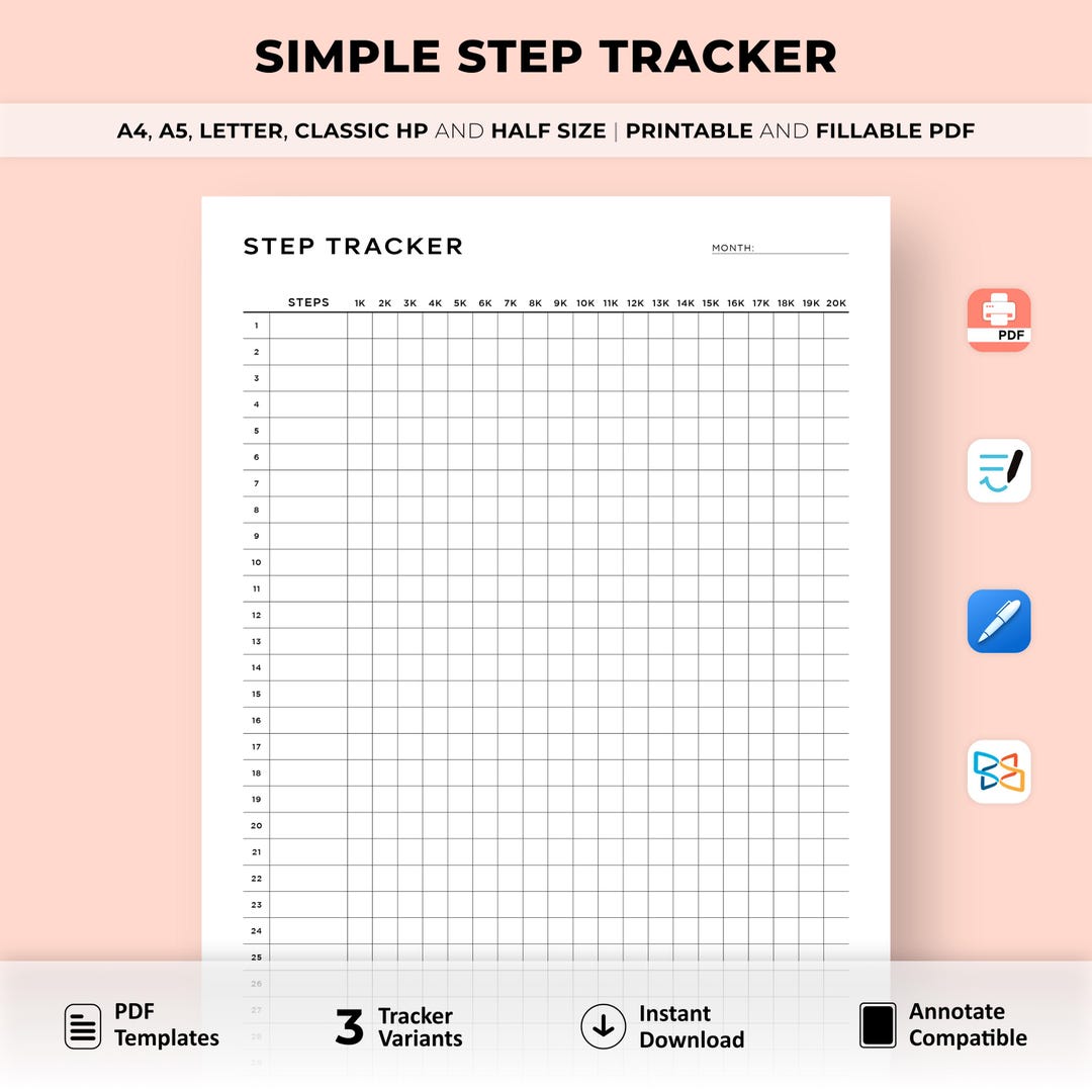 Simple Step Tracker Printable, Step Log Template, Walking Journal ...