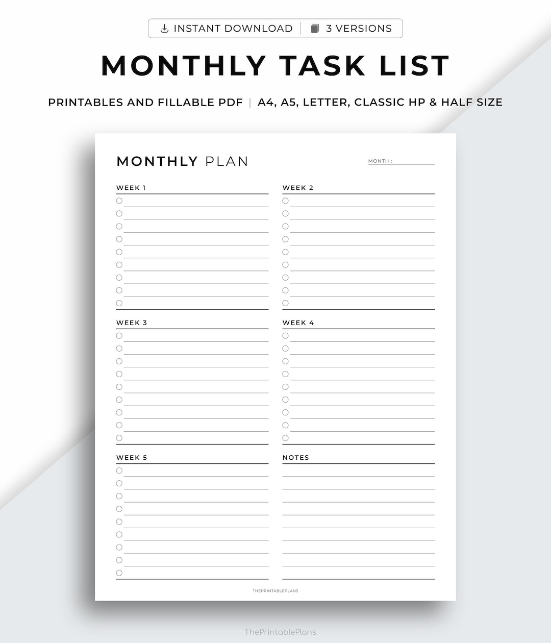 Monthly Task List, Monthly Planner Printable, to Do List Template ...