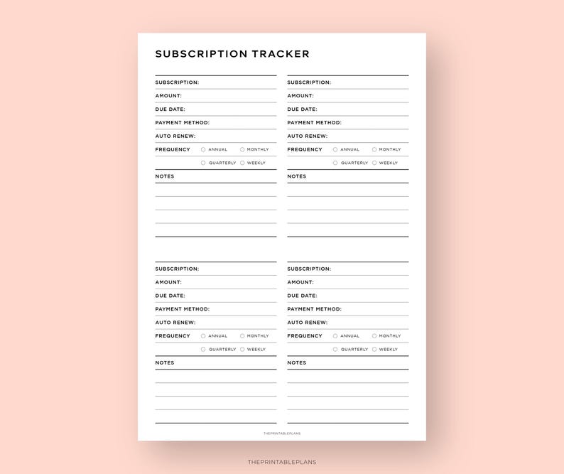 Subscription Tracker Printable, Membership Tracker, Subscription ...