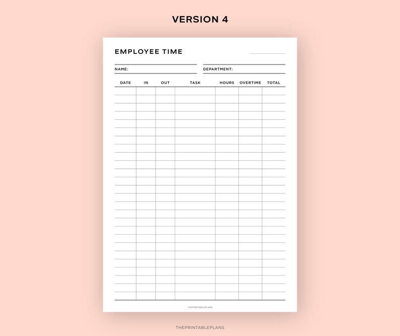Employee Time Tracker Printable, Employee Time Sheet, Working Hours ...