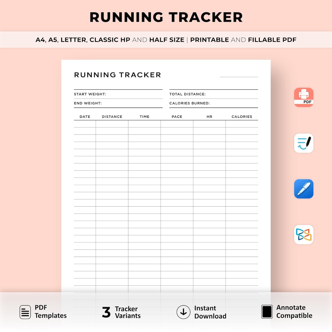 Running Tracker Printable, Monthly Running Log, Running Journal, Cardio ...