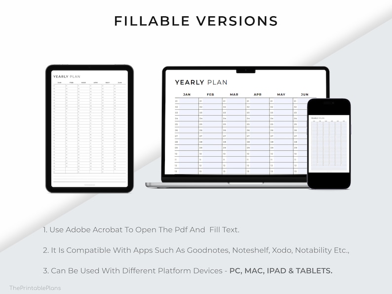 Yearly Planner Printable, Annual Planner, Yearly Overview, Year at a ...