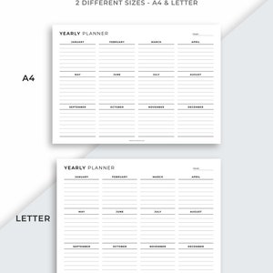 Landscape Yearly Tasks Planner Printable, Yearly to Do List, Minimalist ...