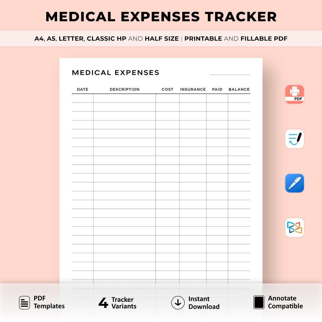 Medical Expenses Tracker Printable, Medical Expense Log, Health ...