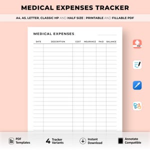 Medical Expenses Tracker Printable, Medical Expense Log, Health ...