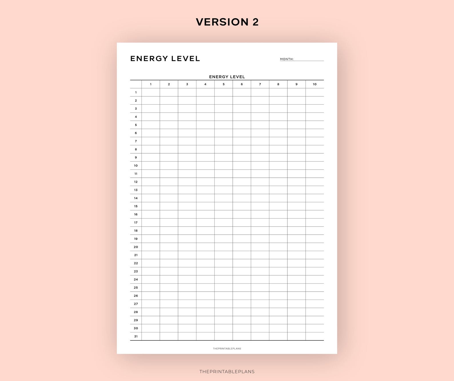 Daily Energy Level Tracker Printable, Monthly Energy Level Tracker ...