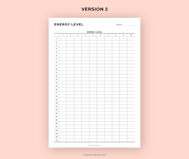 Daily Energy Level Tracker Printable, Monthly Energy Level Tracker ...