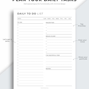 Printable Daily to Do List, Printable Daily Task List, Daily Checklist ...