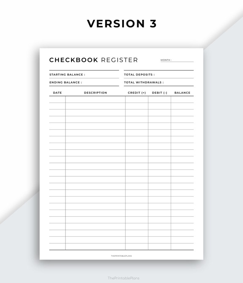 Checkbook Register Printable, Check Transaction Tracker, Checkbook ...