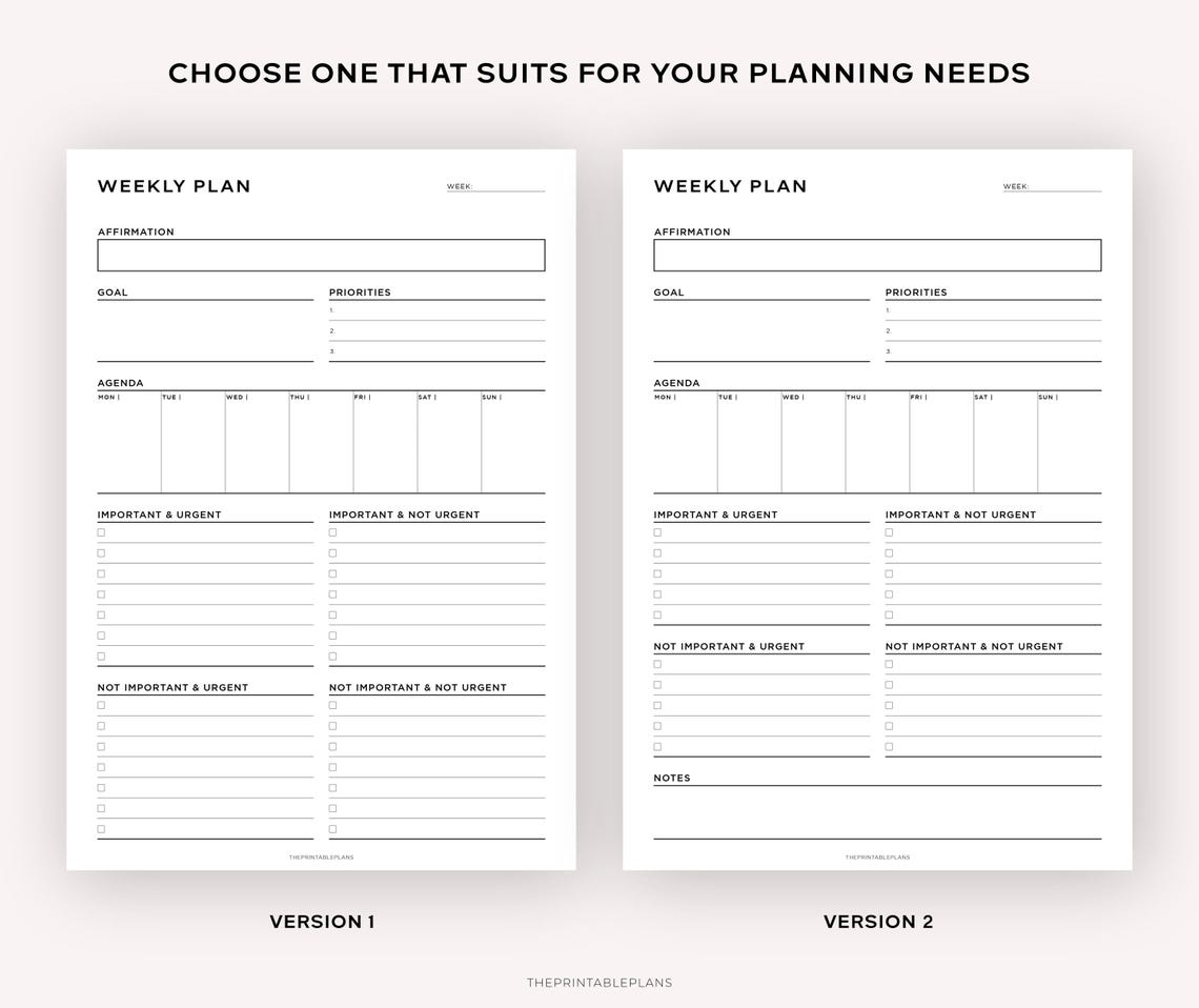 Task Priority Matrix, Weekly Planner Printable, Weekly Productivity ...