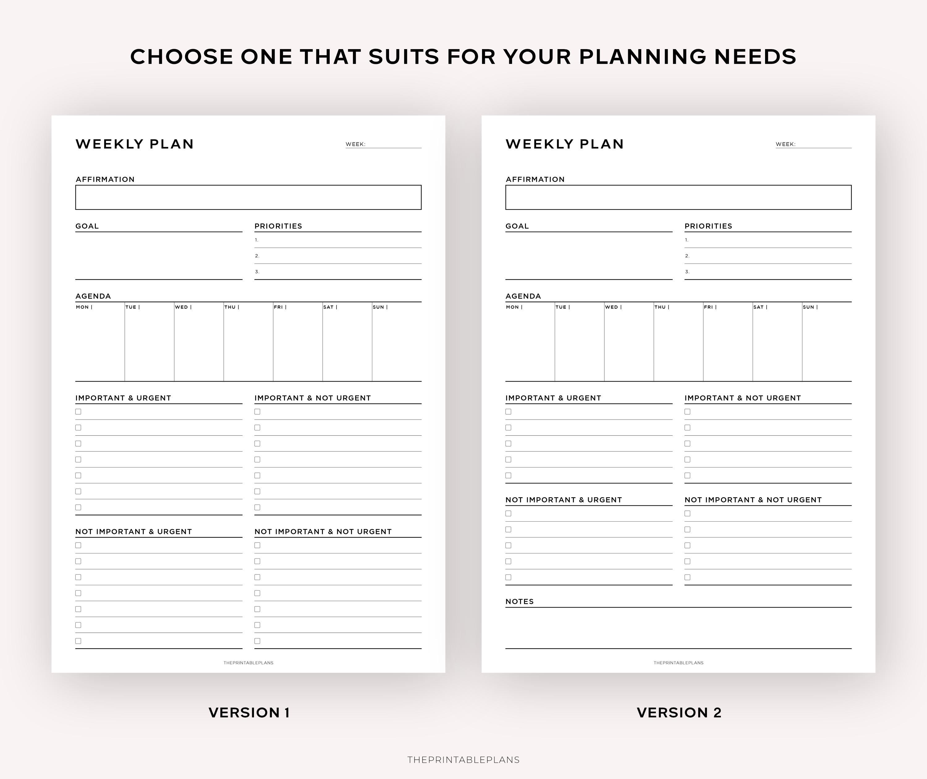 Task Priority Matrix, Weekly Planner Printable, Weekly Productivity ...