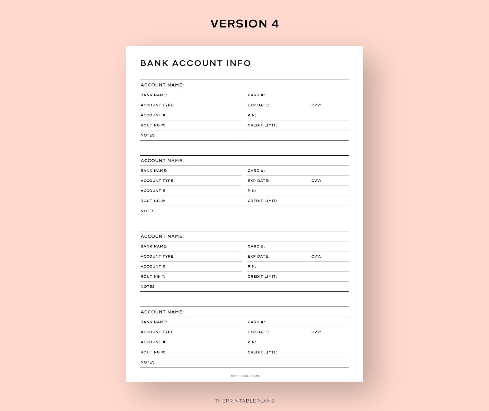 Bank Account Information Tracker, Bank Account Log, Bank Details, A4/a5 ...