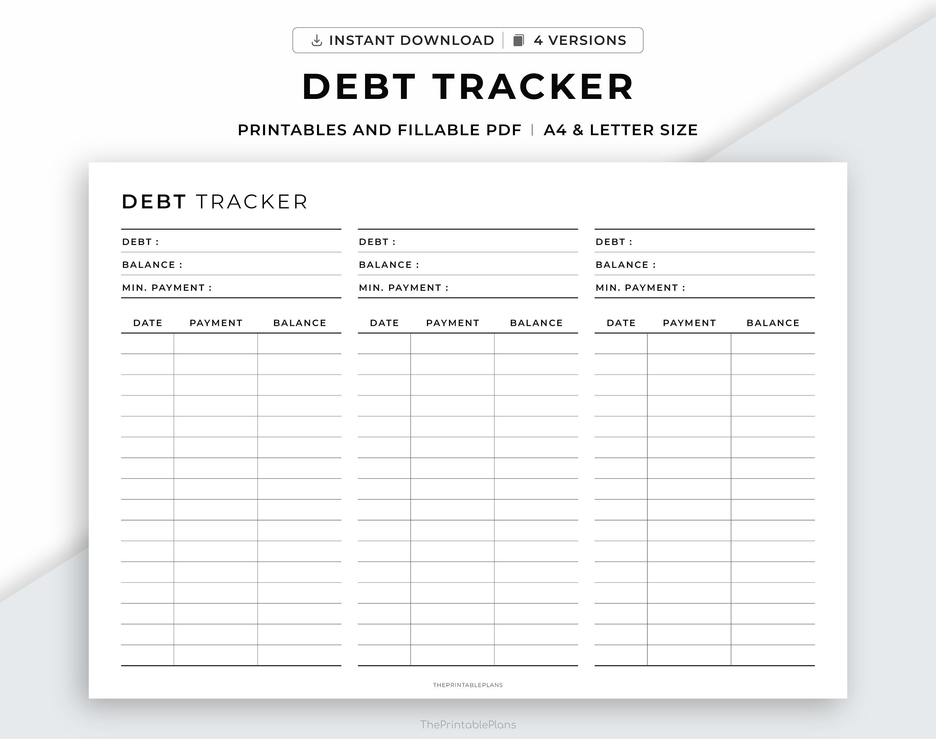 Debt Tracker Printable Landscape, Debt Payoff Log, Debt Overview, Debt ...