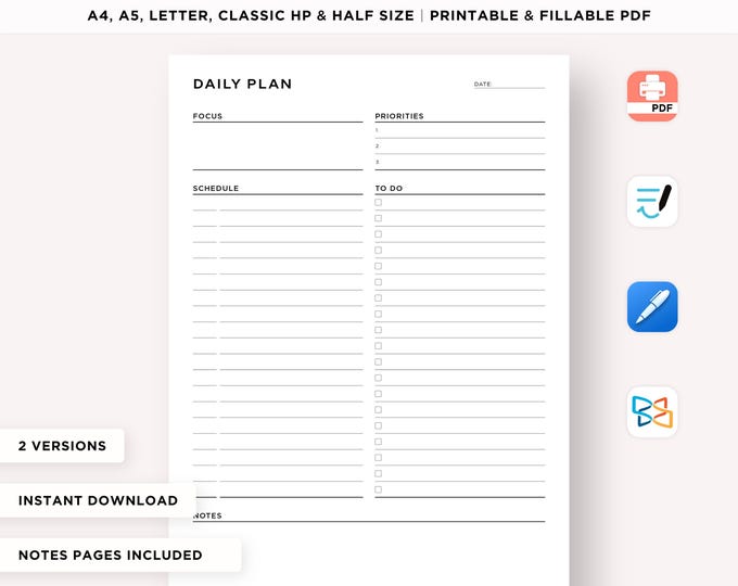 Daily Planner Printable, 24 Hour Planner, Daily Goal Planner, 30 Minute ...